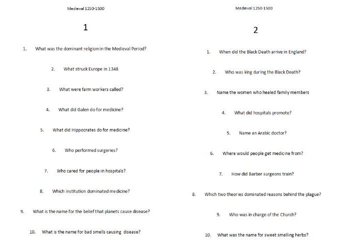 Medicine Through Time Retrieval Quiz booklet | Teaching Resources