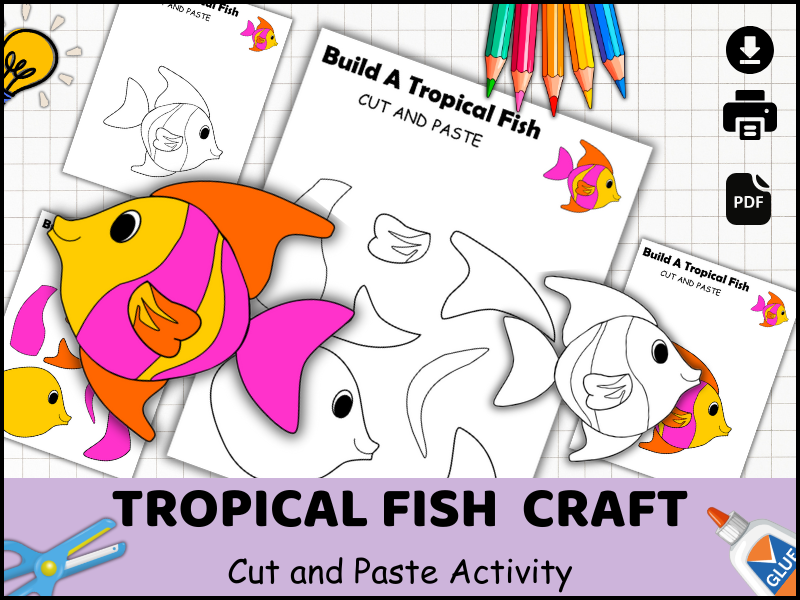 Tropical Fish Craft for Kids | Ocean Theme Cut and Paste Activity ...