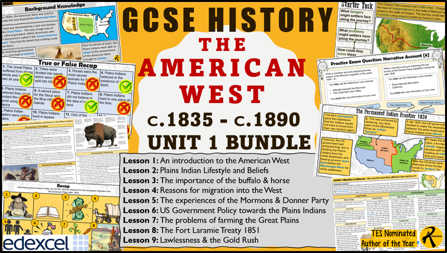 GCSE History Edexcel: The American West Unit 1 Bundle (9 lessons) | Teaching Resources