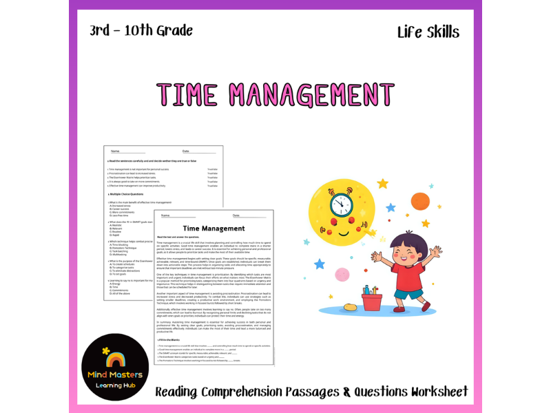 Time Management Reading Comprehension Passages & Questions Worksheets ...