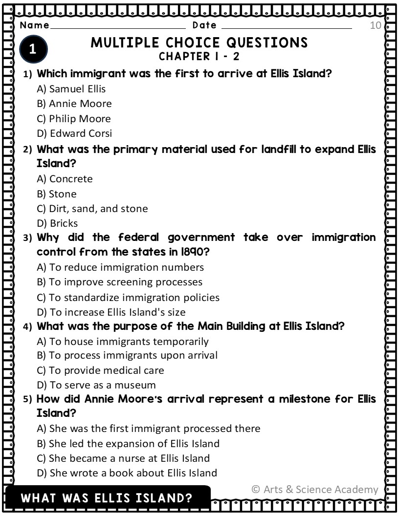WHAT WAS ELLIS ISLAND? Novel Study Comprehension, Critical Thinking ...