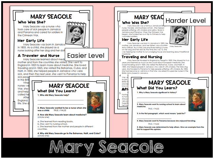 Mary Seacole Activity Pack Reading Comprehension Crafts | Teaching ...