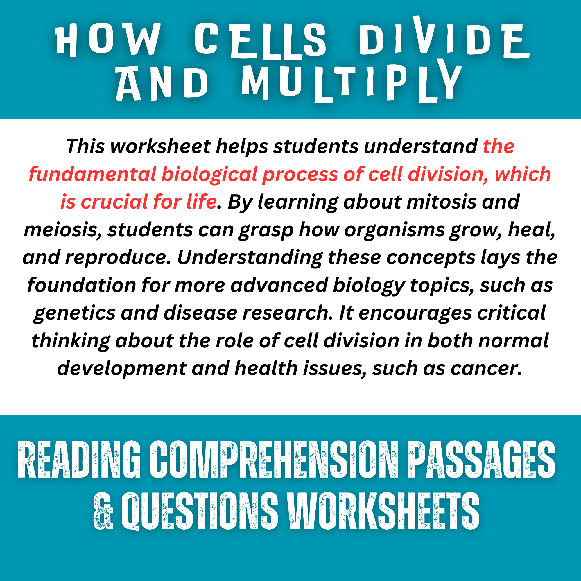 How Cells Divide and Multiply - Health Reading Worksheet | Teaching ...