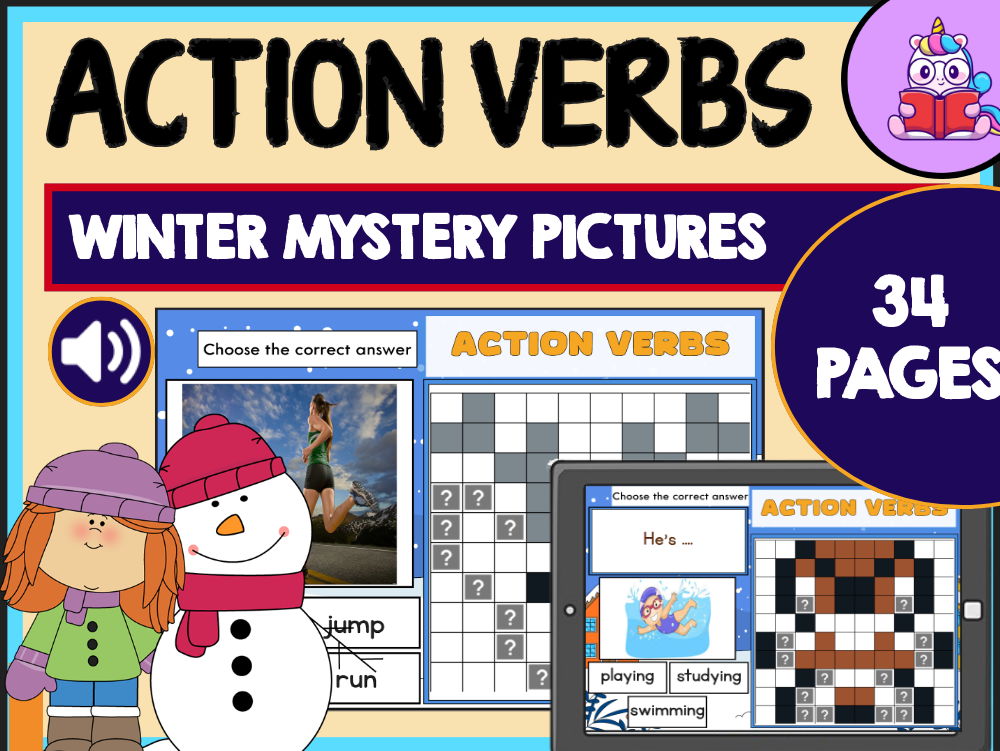 Winter Action Verbs Mystery Pictures Set 1 Review | Teaching Resources