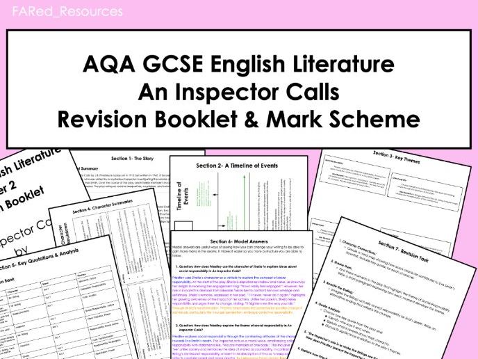 Revision booklet for AQA GCSE English Literature- An Inspector Calls | Teaching Resources