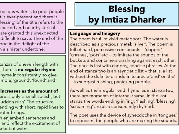 Edexcel iGCSE Poetry: Blessing | Teaching Resources