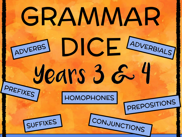 Grammar Dice for Years 3 and 4 by erinbrasington | Teaching Resources