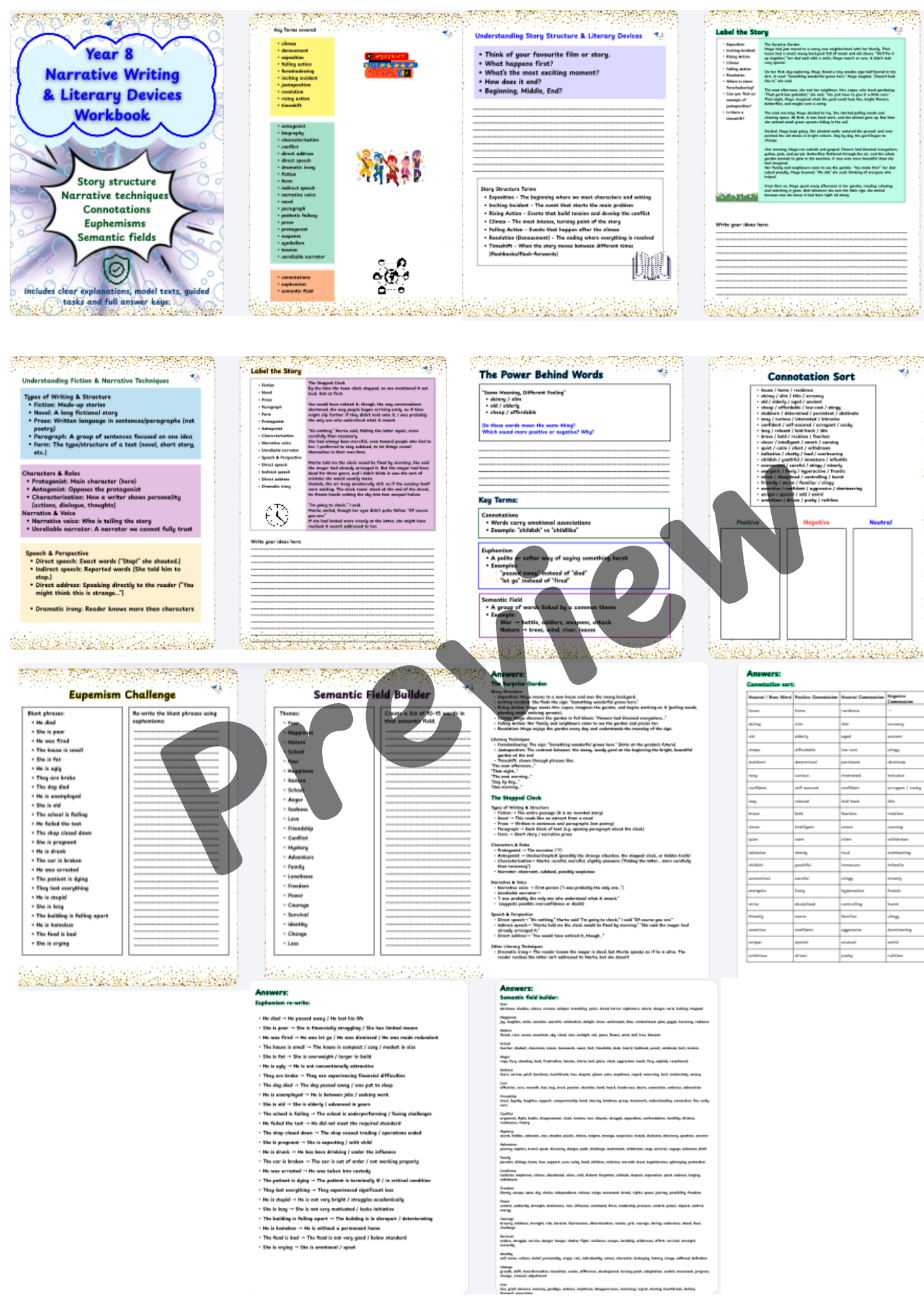 Year 8 Narrative Writing & Literary Devices Workbook KS3 | Teaching ...
