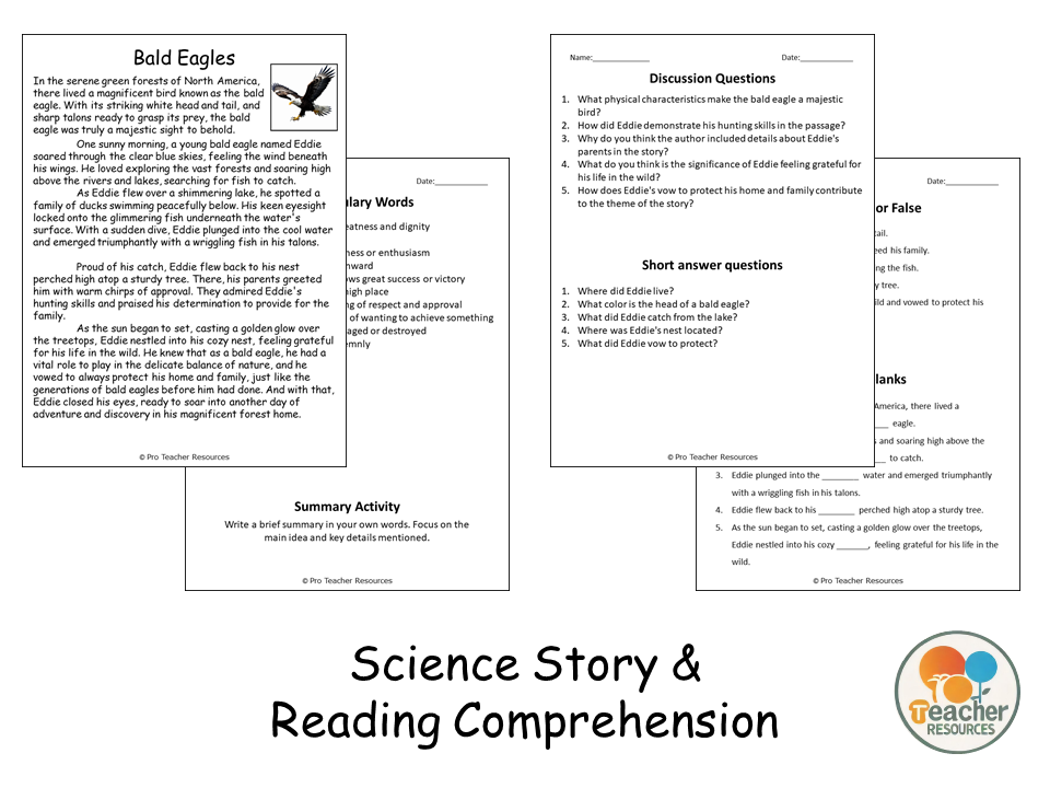 Bald Eagles Reading Science Story Comprehension Questions Worksheet ...