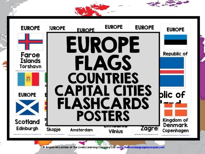 EUROPE FLAGS COUNTRIES CAPITAL CITIES POSTERS by LivelyLearning ...
