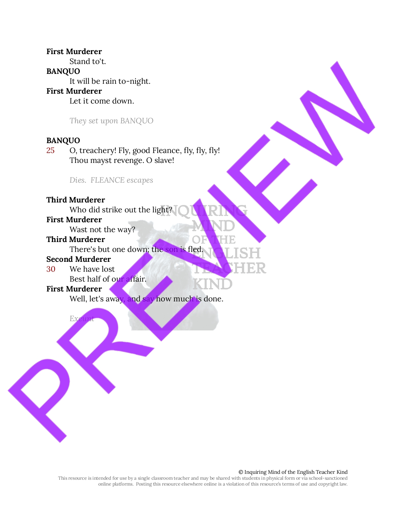 Macbeth Act 3 Scene 3 Close Reading Worksheet | Teaching Resources