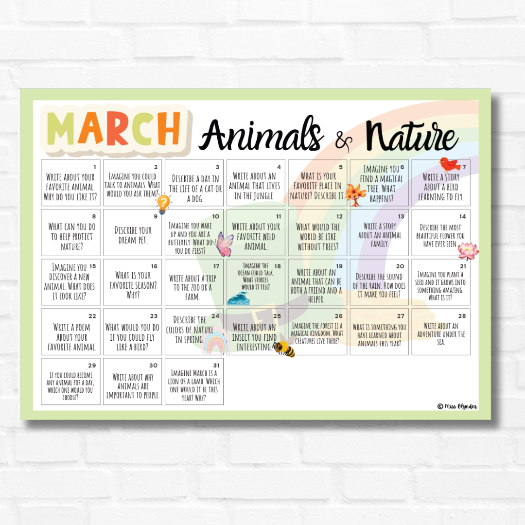 March Writing Prompt Calendar – Daily Journal Prompts (ESL/EAL ...