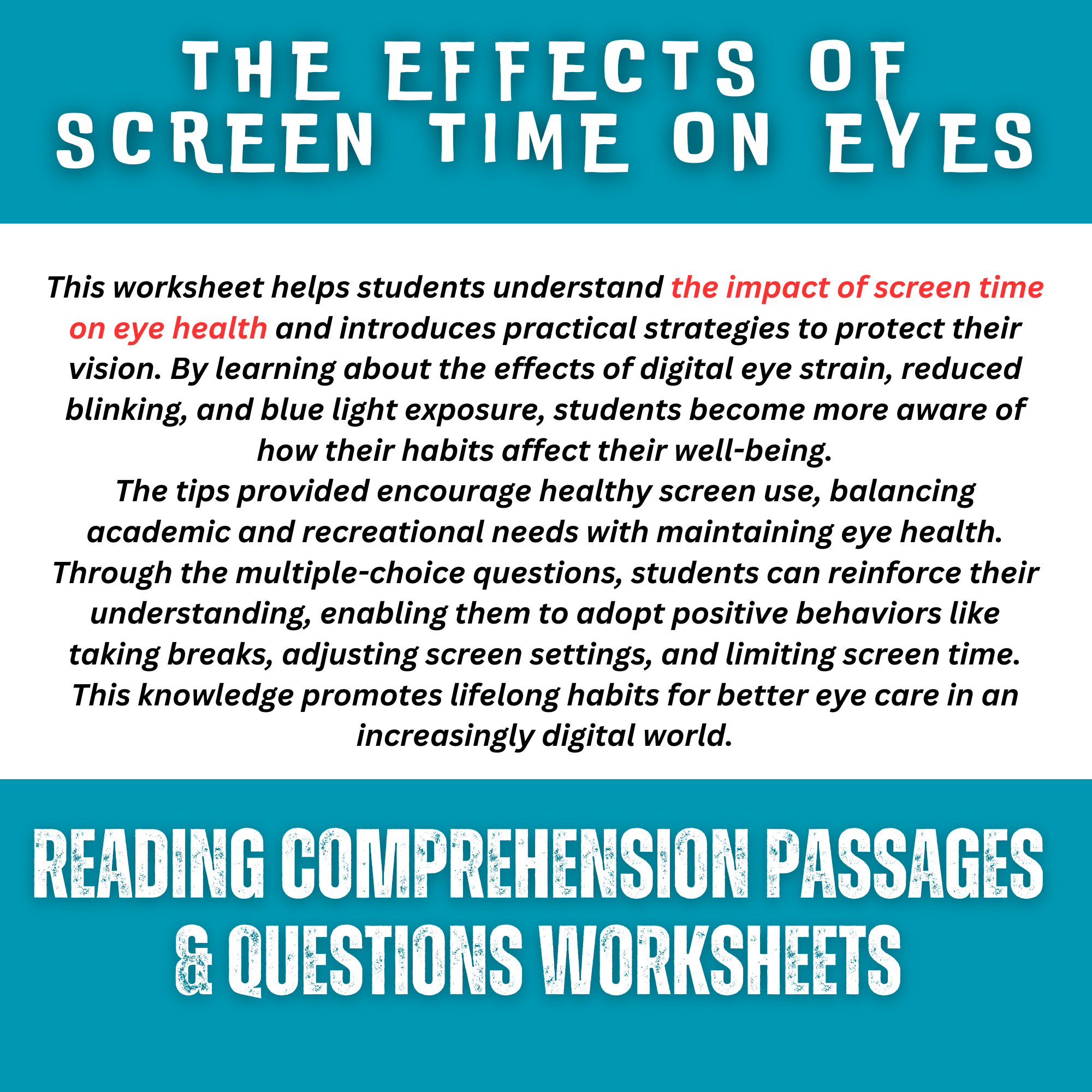 The Effects of Screen Time on Eyes - Health Reading Worksheet ...