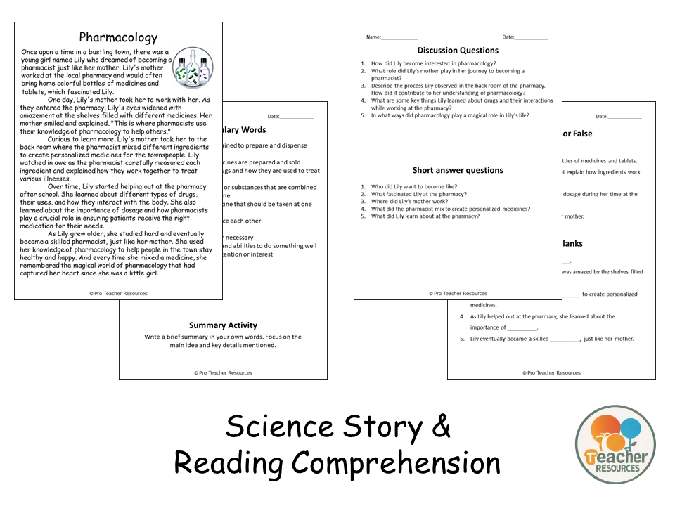 Pharmacology Reading Science Story Comprehension Questions Worksheet ...
