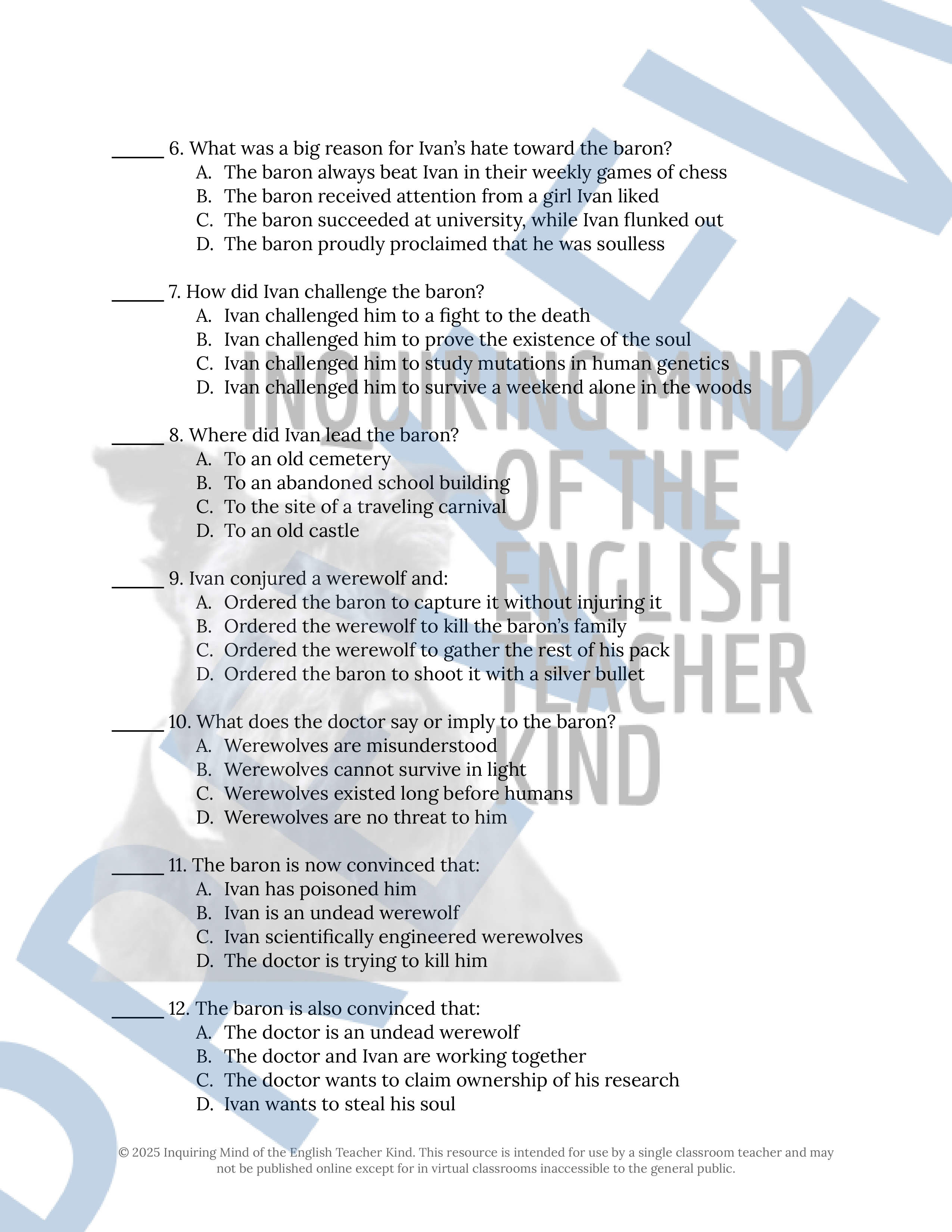 "The Werewolf's Howl" by Brooke Byrne Quiz and Answer Key (Halloween ...