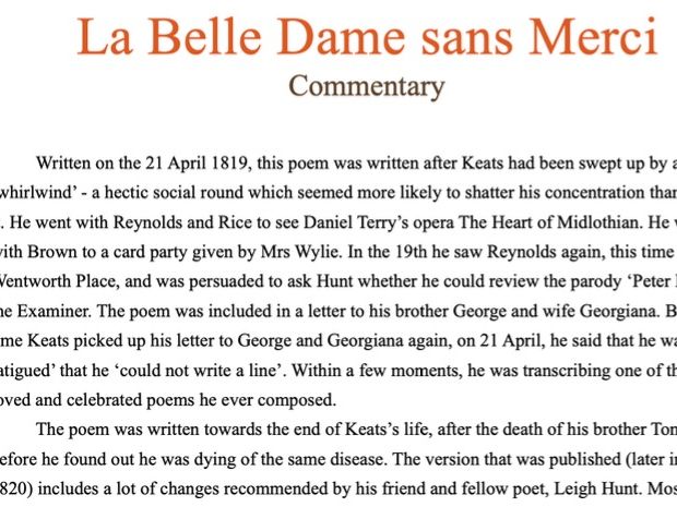 John Keats - La Belle Dame sans Merci | Teaching Resources