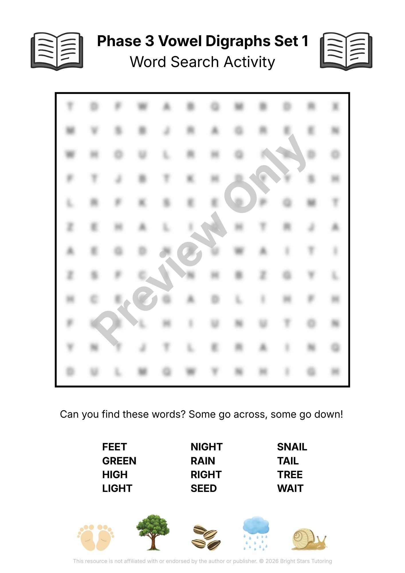 Phase 3 Vowel Digraphs Set 1 KS1 Word Search Activity | Teaching Resources