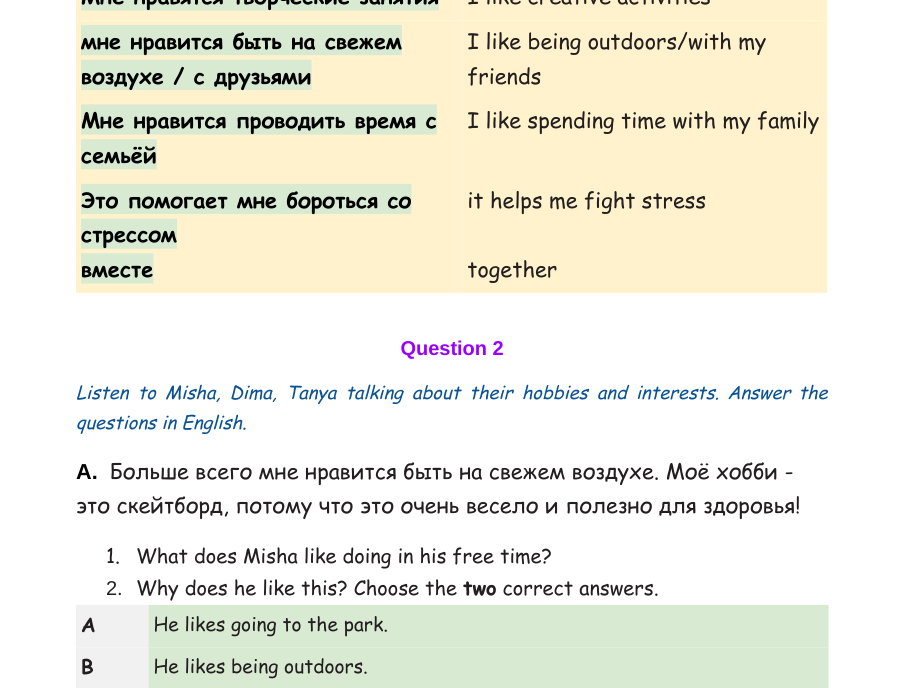 Russian GCSE: Socialising with friends and family. Interests. Role ...