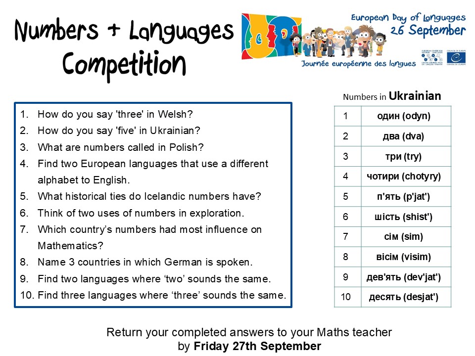 European Day of Languages Maths competition | Teaching Resources
