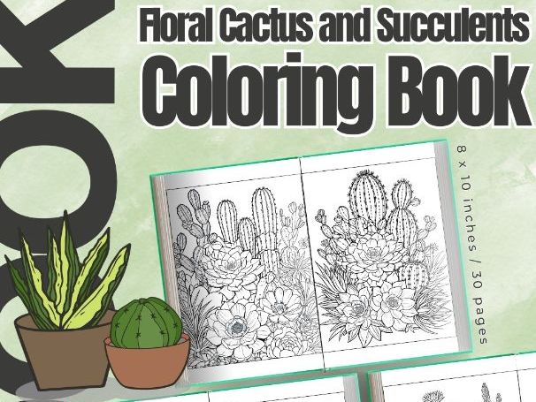 Floral Cactus and Succulents Coloring Pages Vol.1 / Sheets of Floral ...