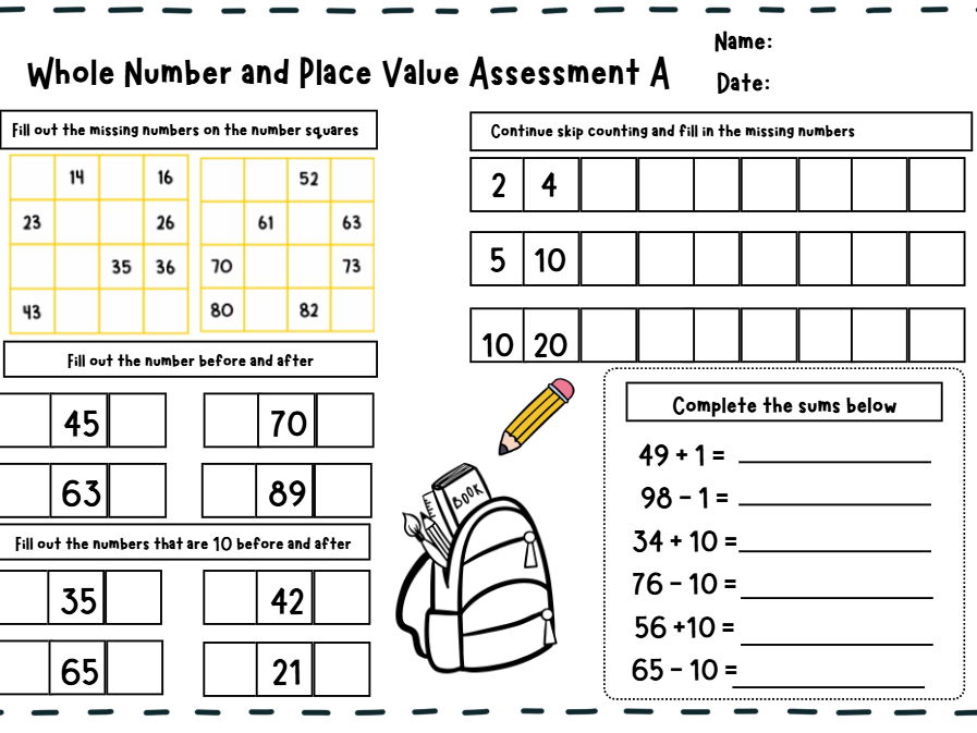Whole Number and Place Value First Level Differentiated Assessment ...