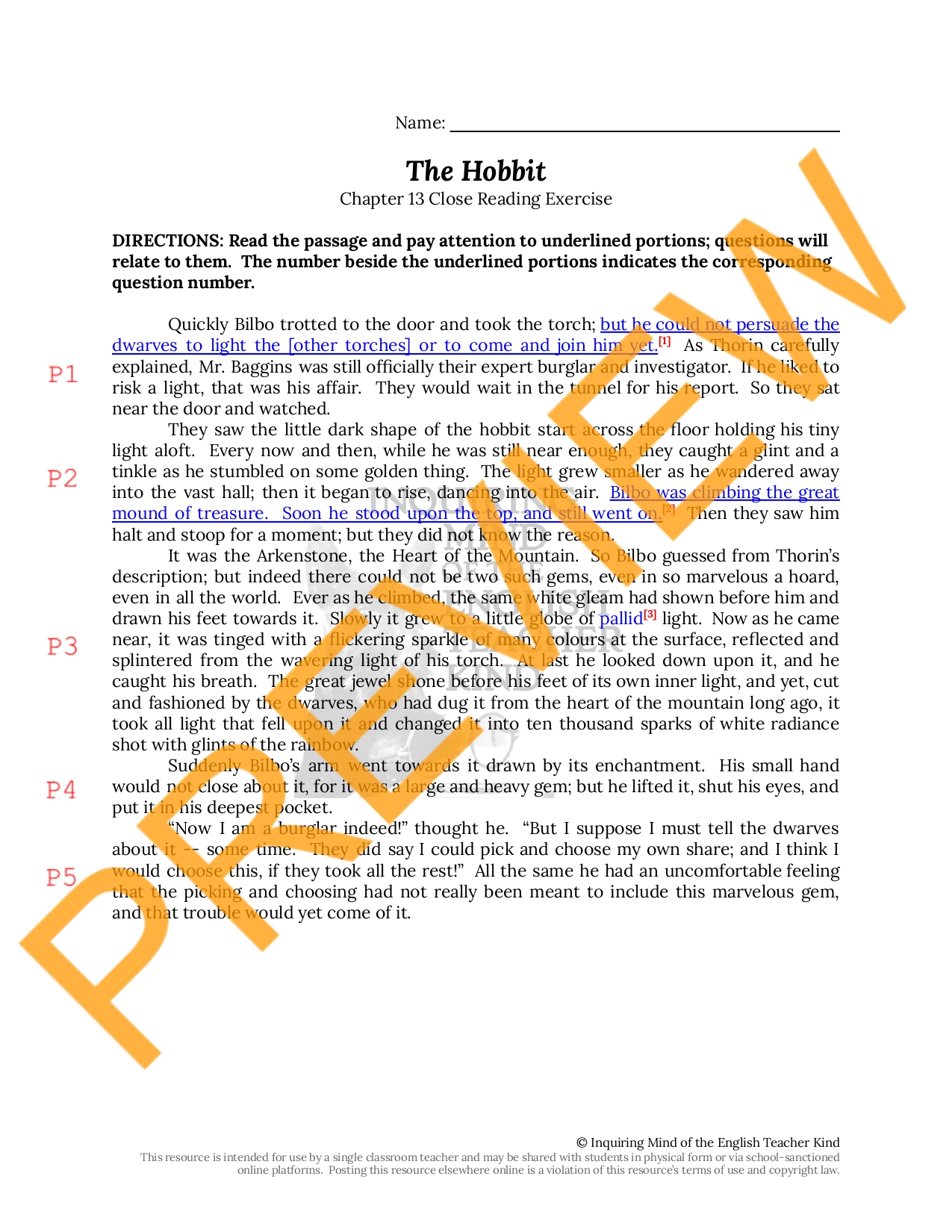 The Hobbit Close Reading Worksheet - Chapter 13 | Teaching Resources