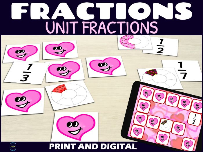 Valentines Day Unit Fractions Activity - Matching Game - Printable and ...