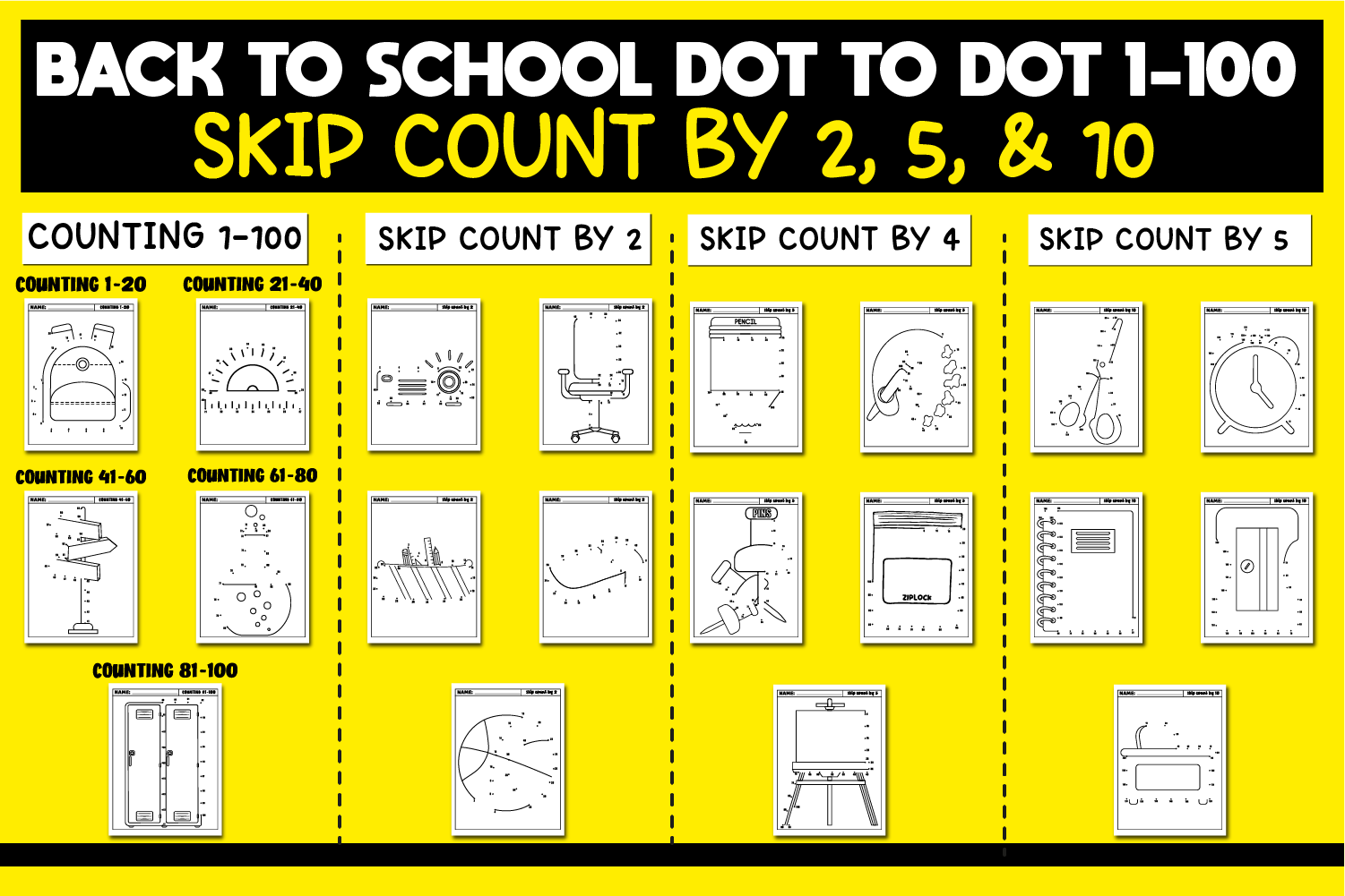 Back To School Dot To Dot Skip Counting By 2 5 10 Worksheets Connect