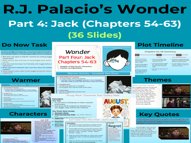 Wonder by R.J. Palacio Part 4: Jack (Chapters 54–63) PPT Summary ...
