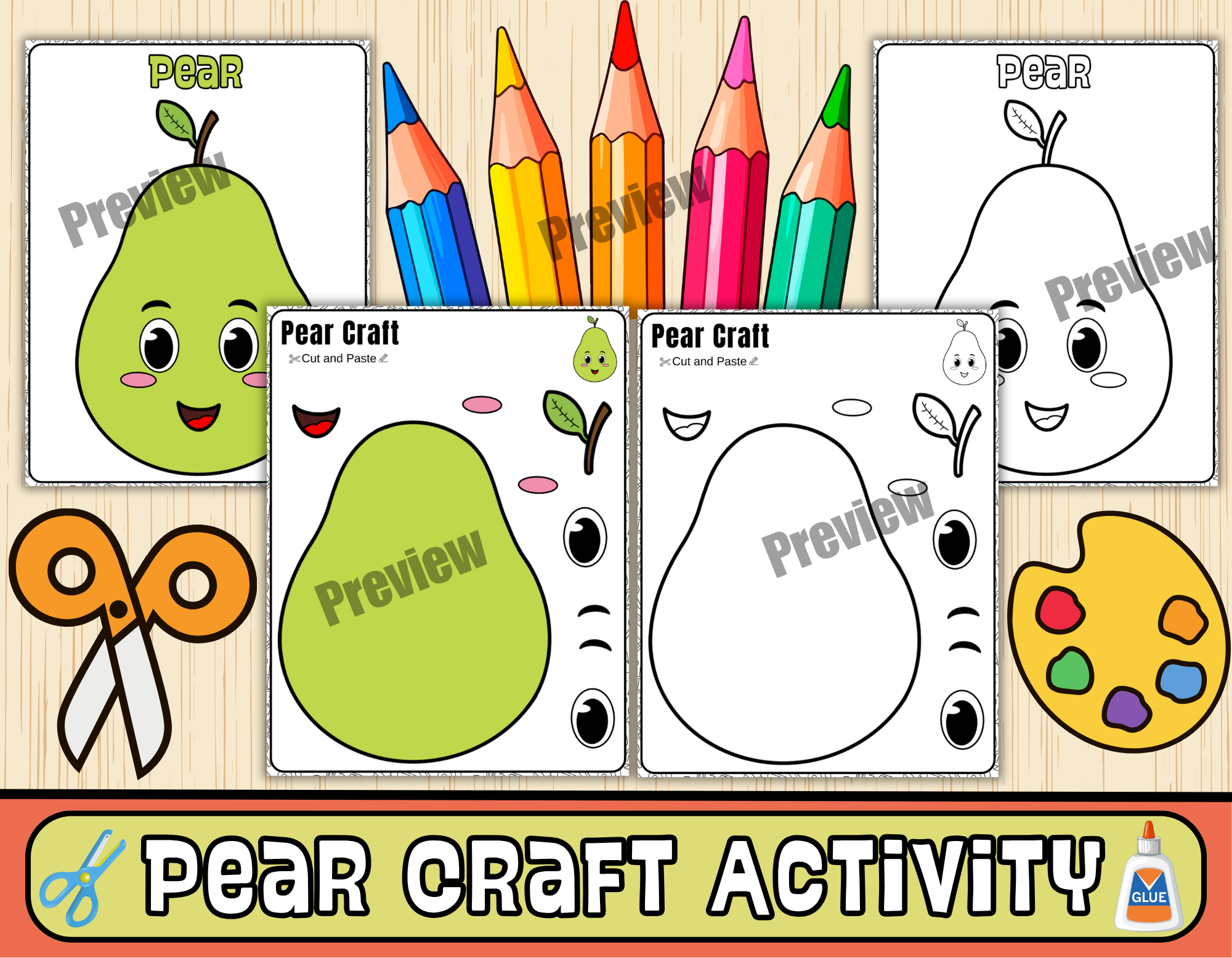 Pear Craft Template | Summer Craft Bulletin Board-Fruit Craft Cut&Paste ...