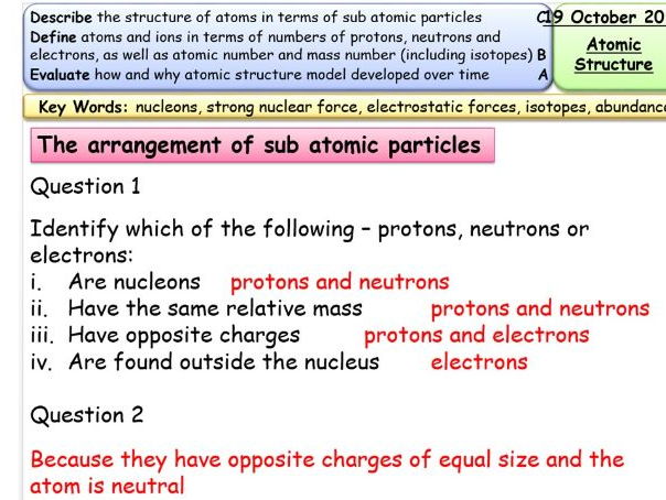 New AQA AS Chemistry Topic 1 - Atomic Structure & Isotopes | Teaching Resources