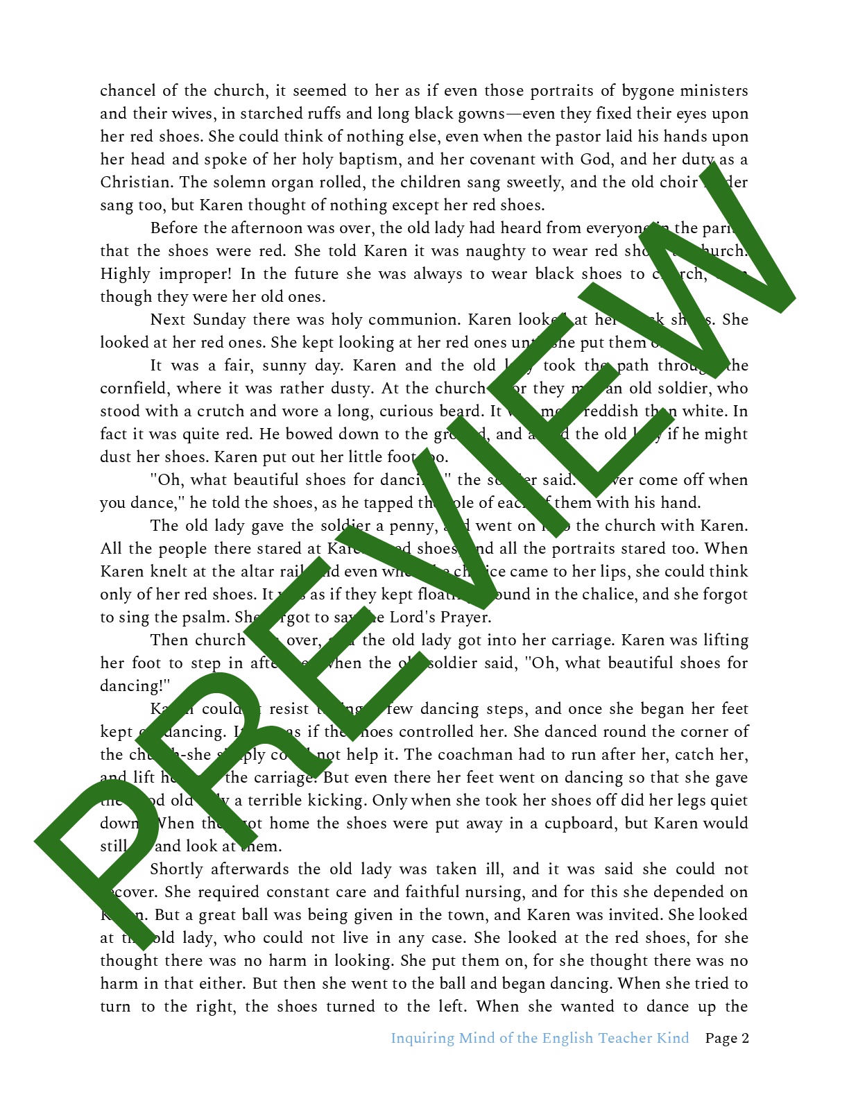 "The Red Shoes" by Hans Christian Andersen Close Reading | Teaching ...