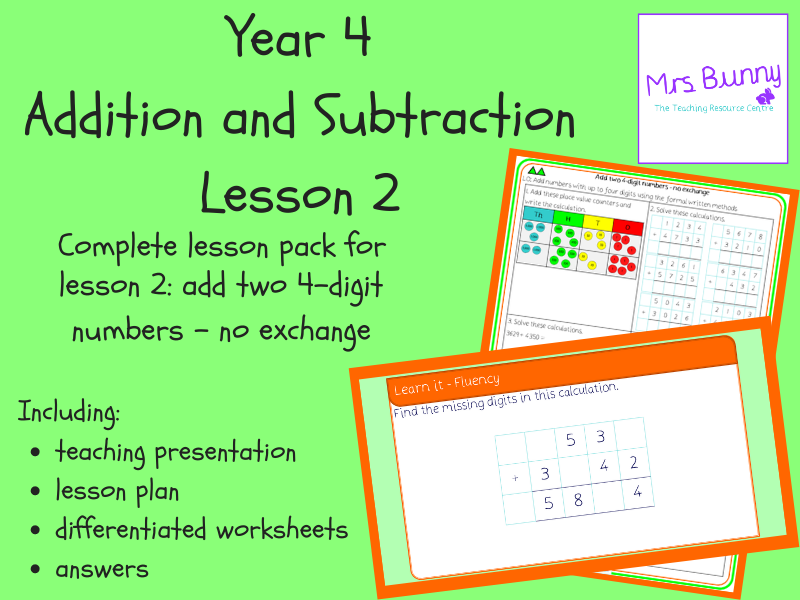 Add Two 4 digit Numbers No Exchange Lesson Pack Year 4 Addition And 