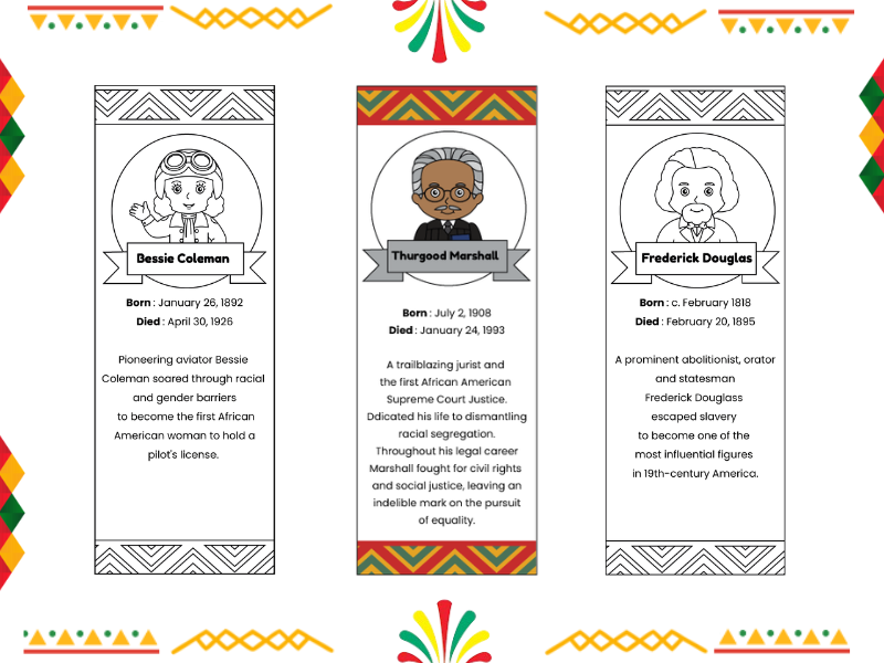 Black History Month Bookmarks Collection : Coloring Bookmarks Sheets ...