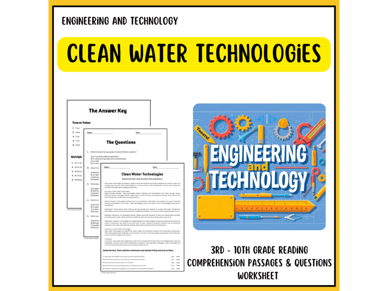 Clean Water Technologies Reading Comprehension Passages & Questions ...
