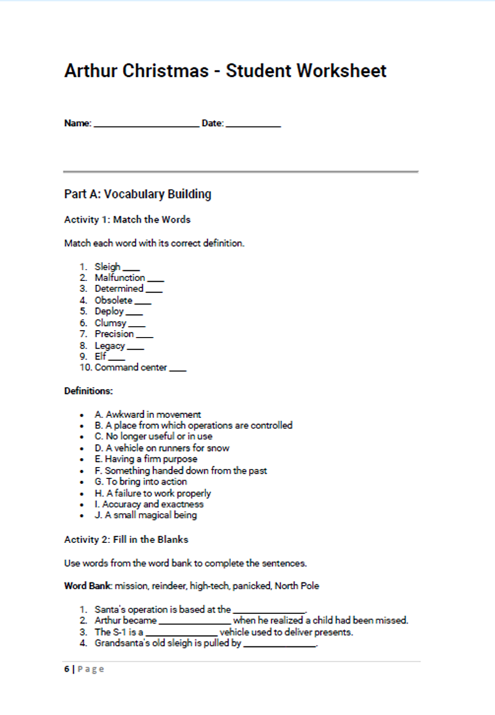 'Arthur Christmas' Lesson Plan: 2-Hour Holiday Movie Analysis (Grades 6 ...
