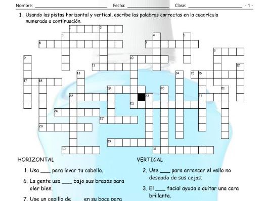 Health And Personal Hygiene Spanish Crossword Puzzle Teaching Resources