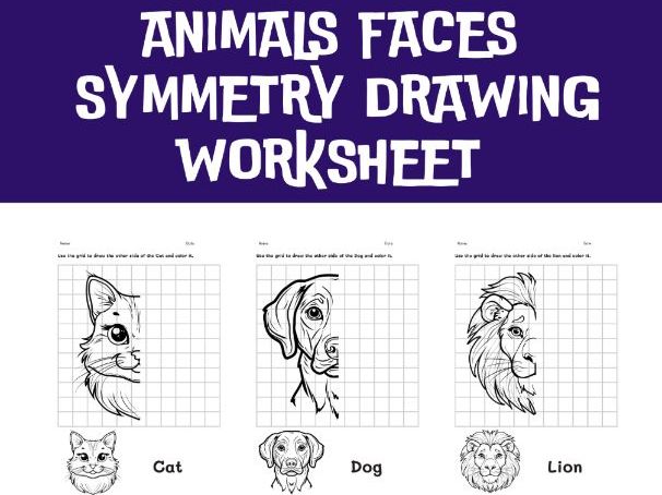 Animal face Symmetry Drawing Worksheet | Teaching Resources