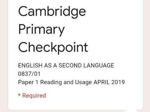 Cambridge Primary Checkpoint ESL Paper 1 Google Form Quiz for Distance ...