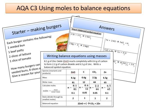 AQA C3 Using moles to balance equations (Triple and Trilogy) | Teaching ...