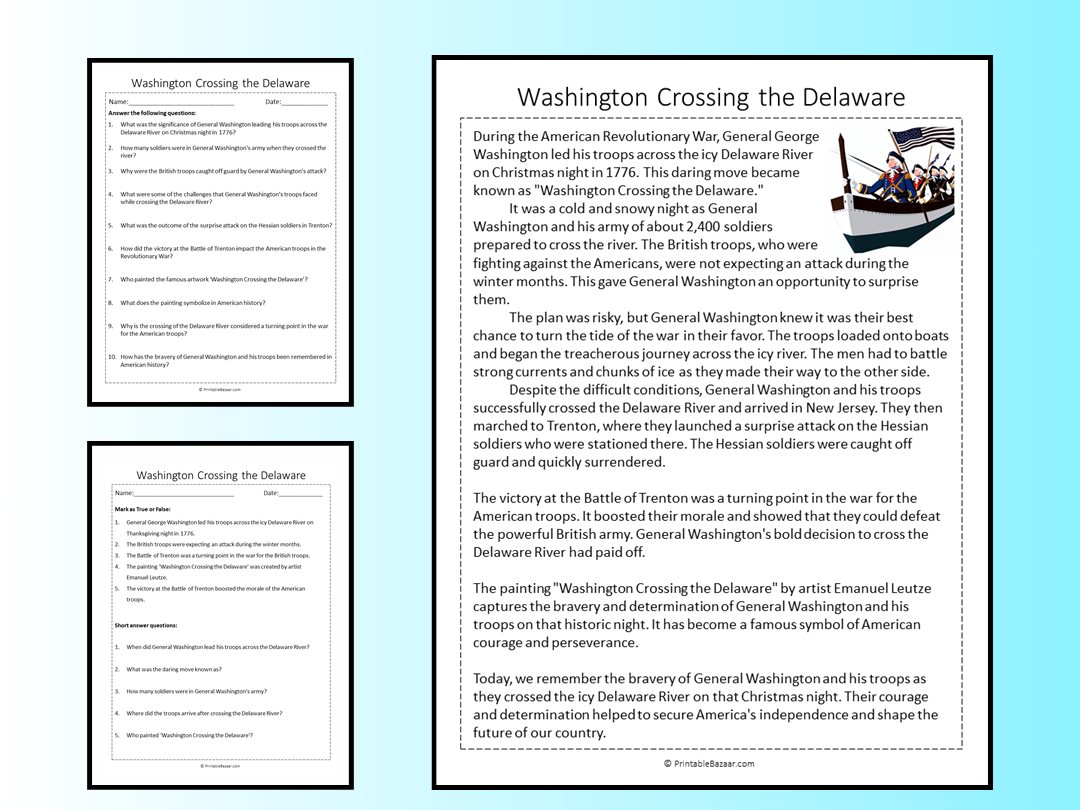 Washington Crossing the Delaware Reading Comprehension Passage ...