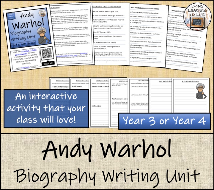 Andy Warhol Biography Writing Unit | Year 3 or Year 4 | Teaching Resources