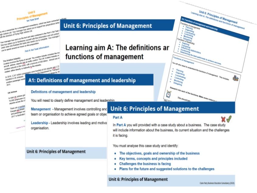 BTEC National in Business - Unit 6: Principles of Management Learning aim B resource bundle ...