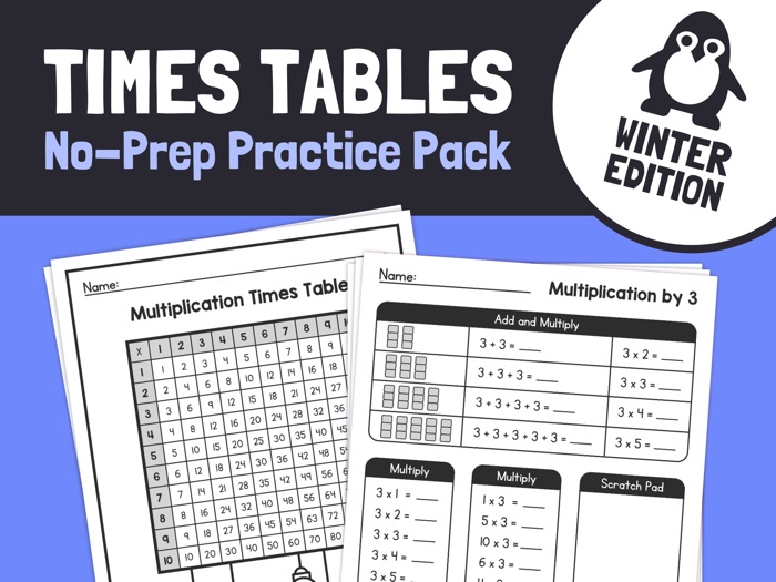 Multiplication Times Tables 1-10 | Winter Multiplication Facts ...