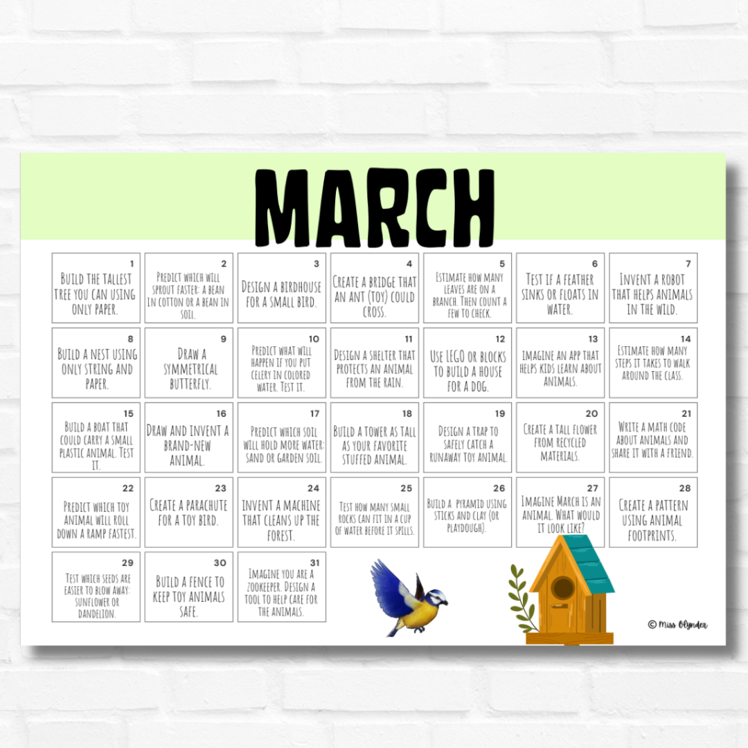 STEM Challenge Calendar – March | Daily STEM Activities for Primary ...