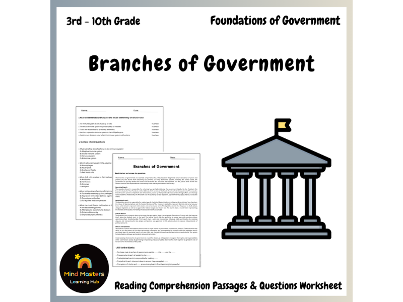 Branches of Government Reading Comprehension Passages & Questions ...