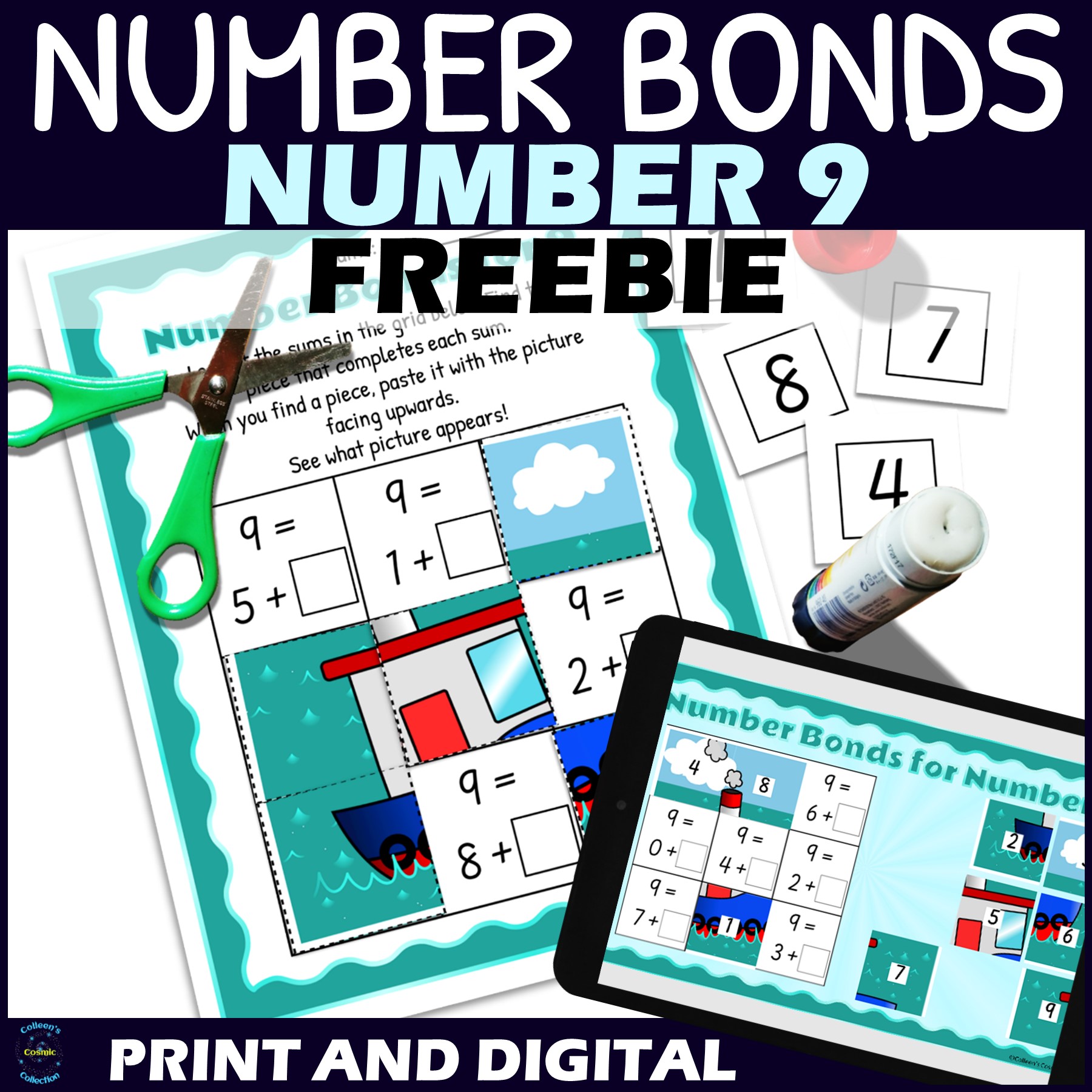 FREEBIE Number Bonds Self-Checking Cut and Paste Grid Puzzles for ...