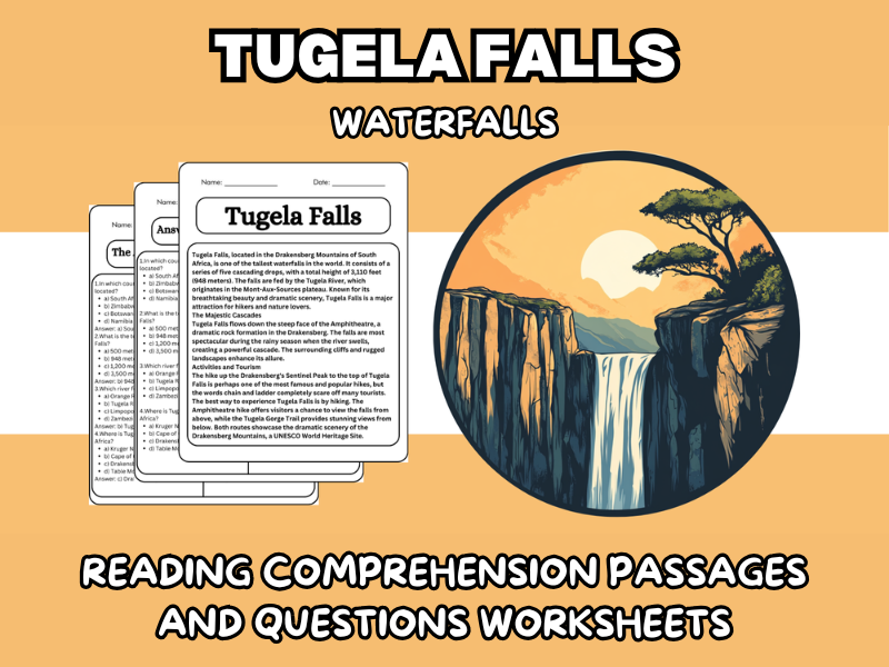 Waterfalls Reading Comprehension Passages and Questions Worksheets ...