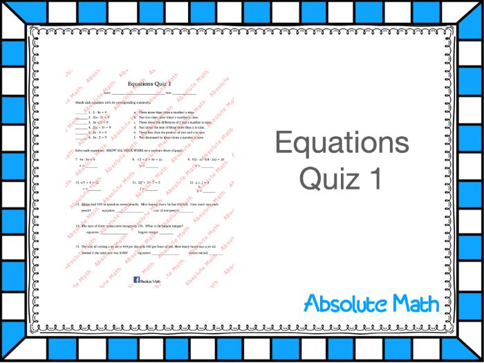 Equations Quiz 1 | Teaching Resources