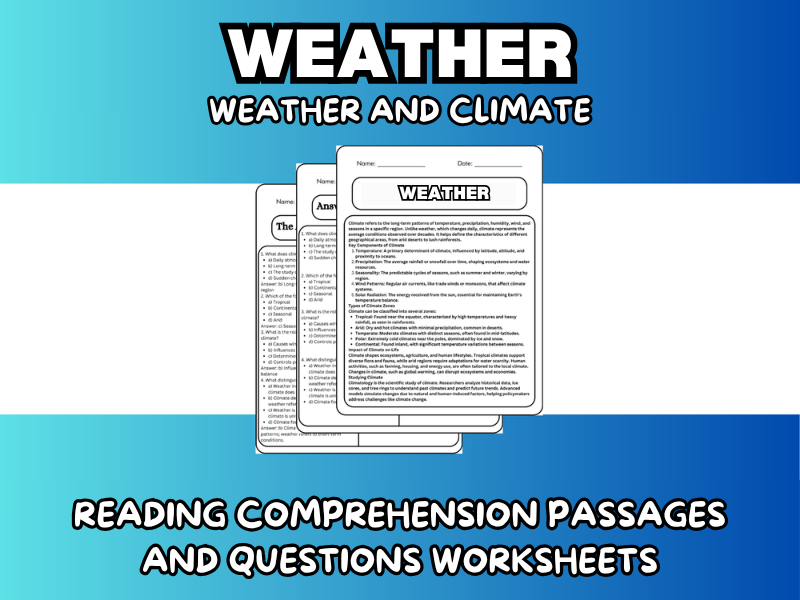 Weather and Climate Reading Comprehension Passages and Questions ...